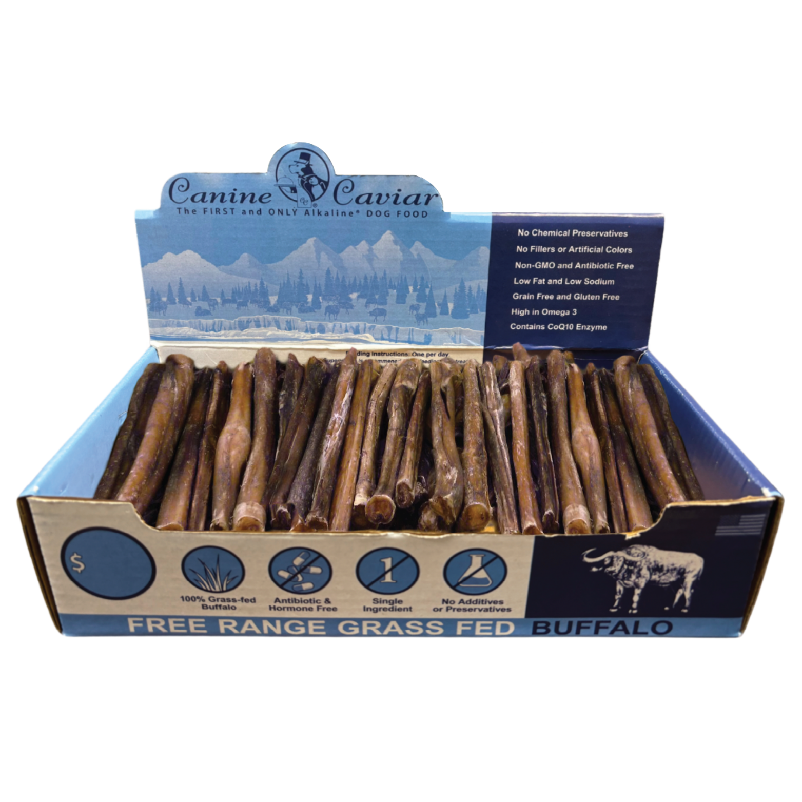 Canine Caviar Water Buffalo Bully Sticks Dog Chews (Display Box 50ct ...